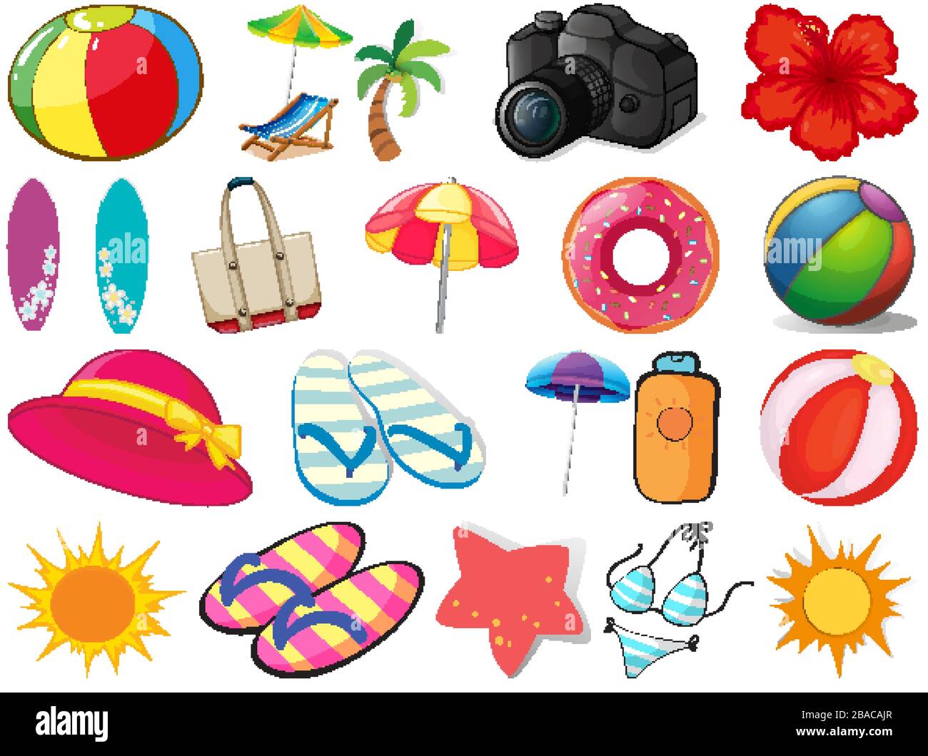 Large set of different summer objects on white background illustration ...
