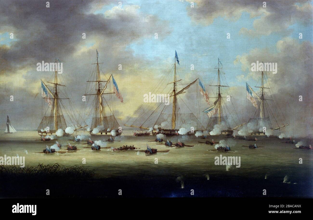 War of 1812, Naval Battle of Lake Borgne, Louisiana, Dec. 14, 1814. The ...