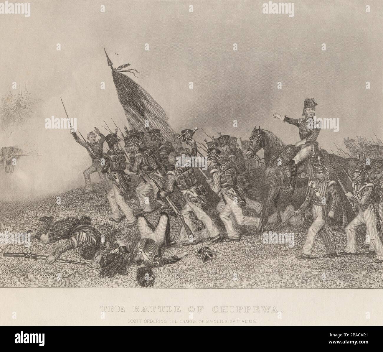 War of 1812, Battle of Chippewa, July 5, 1814. US regular army soldiers, led by Brig. Gen ...