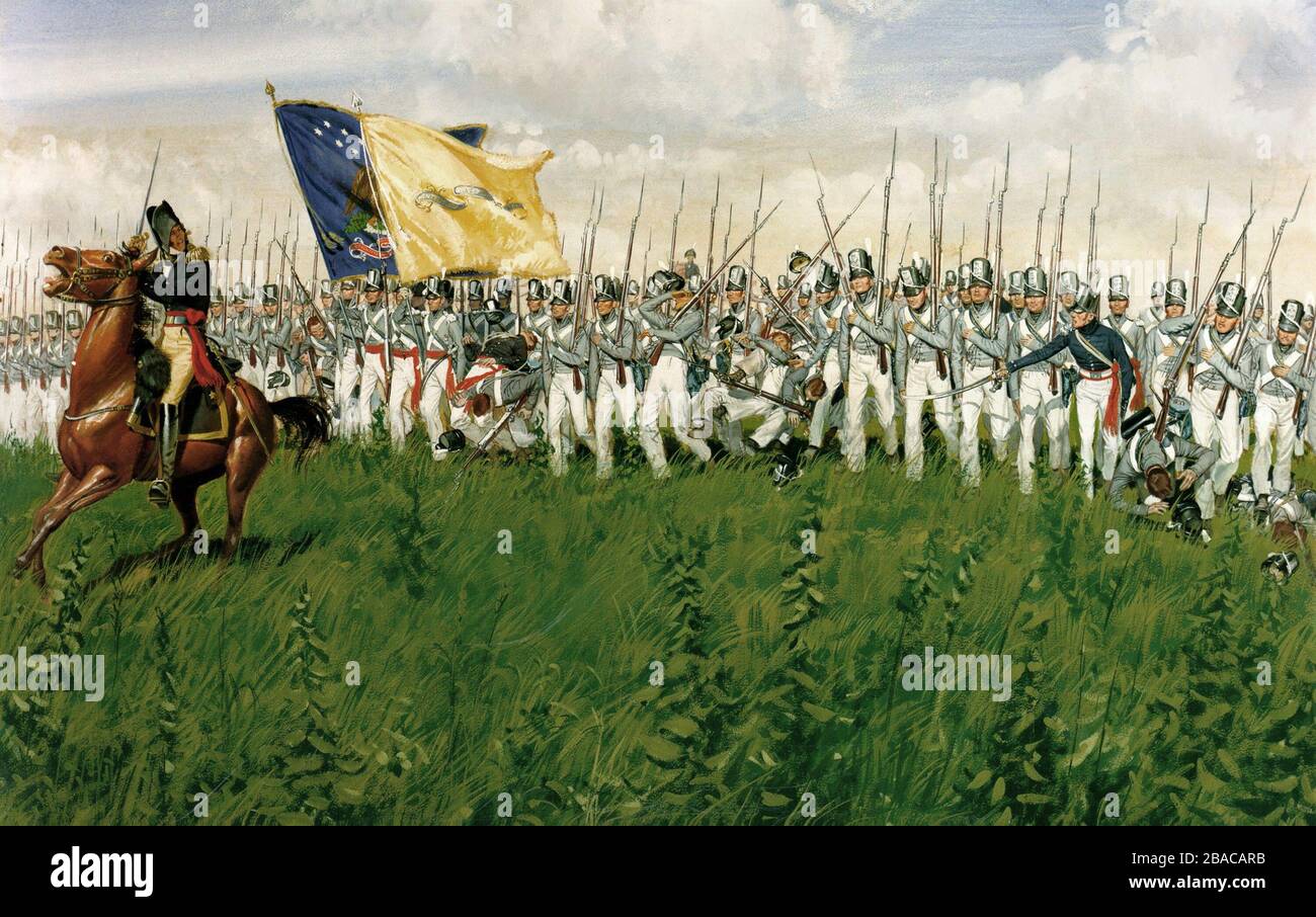 War of 1812, Battle of Chippewa, July 5, 1814. 20th century painting by H. Charles McBarron. US ...