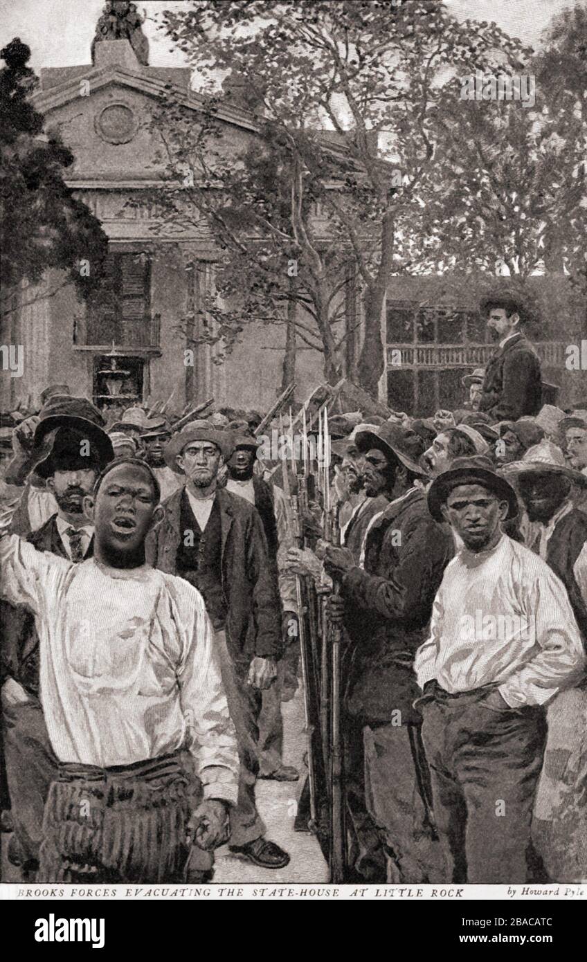 Baxter-Brooks War of Arkansas, 1872-74. Brooks' forces evacuating the ...