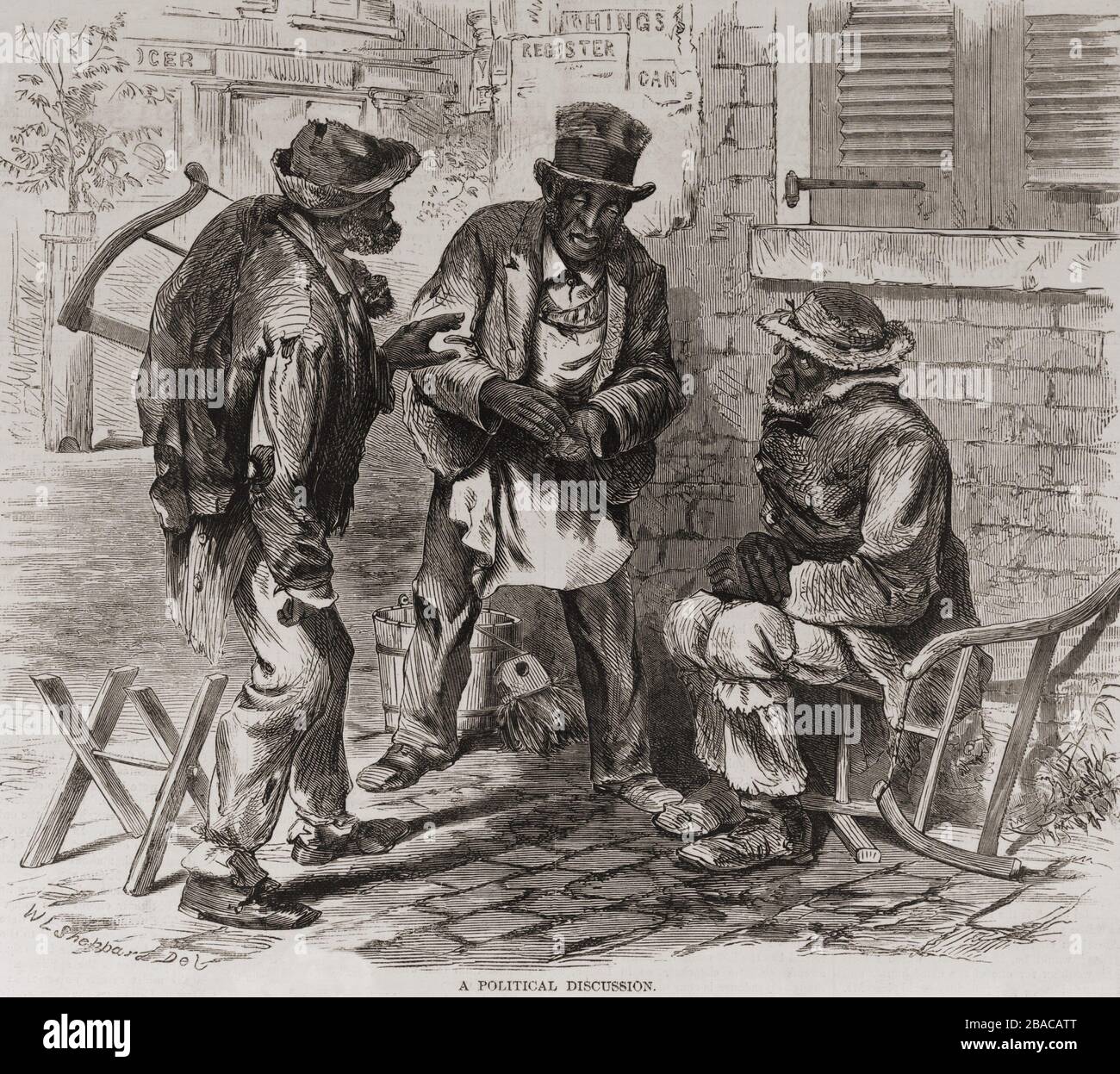 African American have a political discussion on a street in the ...