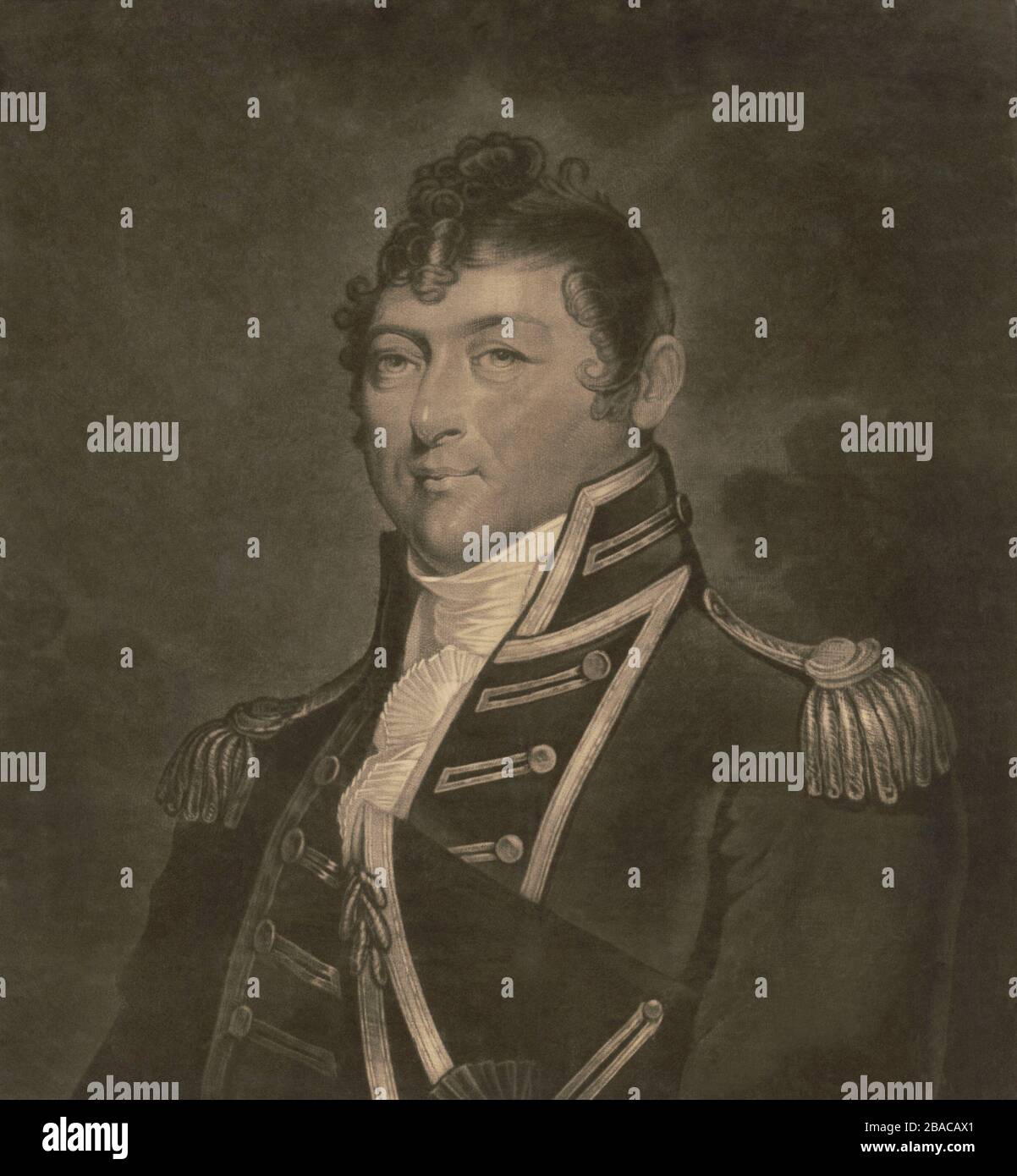 Captain Isaac Hull, mezzotint engraving after Gilbert Stuart portrait ...