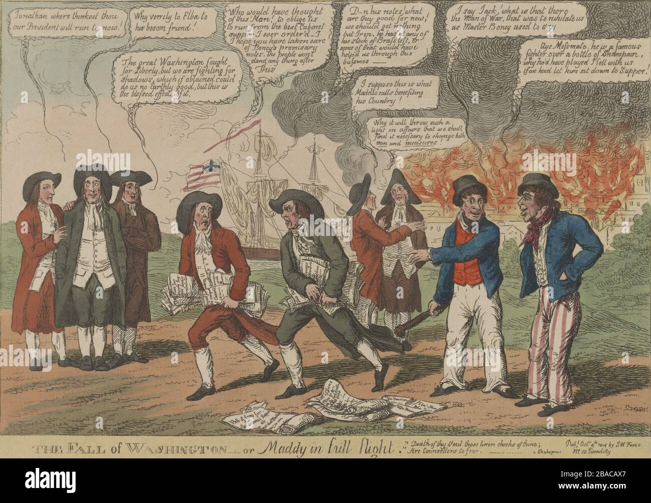 War of 1812. British political cartoon about the burning of Washington ...