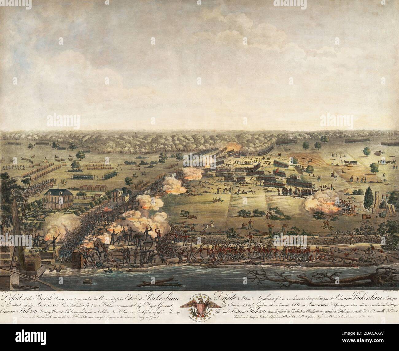 War of 1812, Battle of New Orleans, Jan. 8, 1815. Bird's eye view of ...