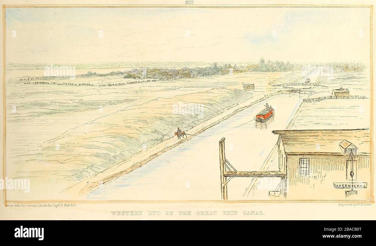 Bird's-eye view of a canal boat traveling on the western end of the ...