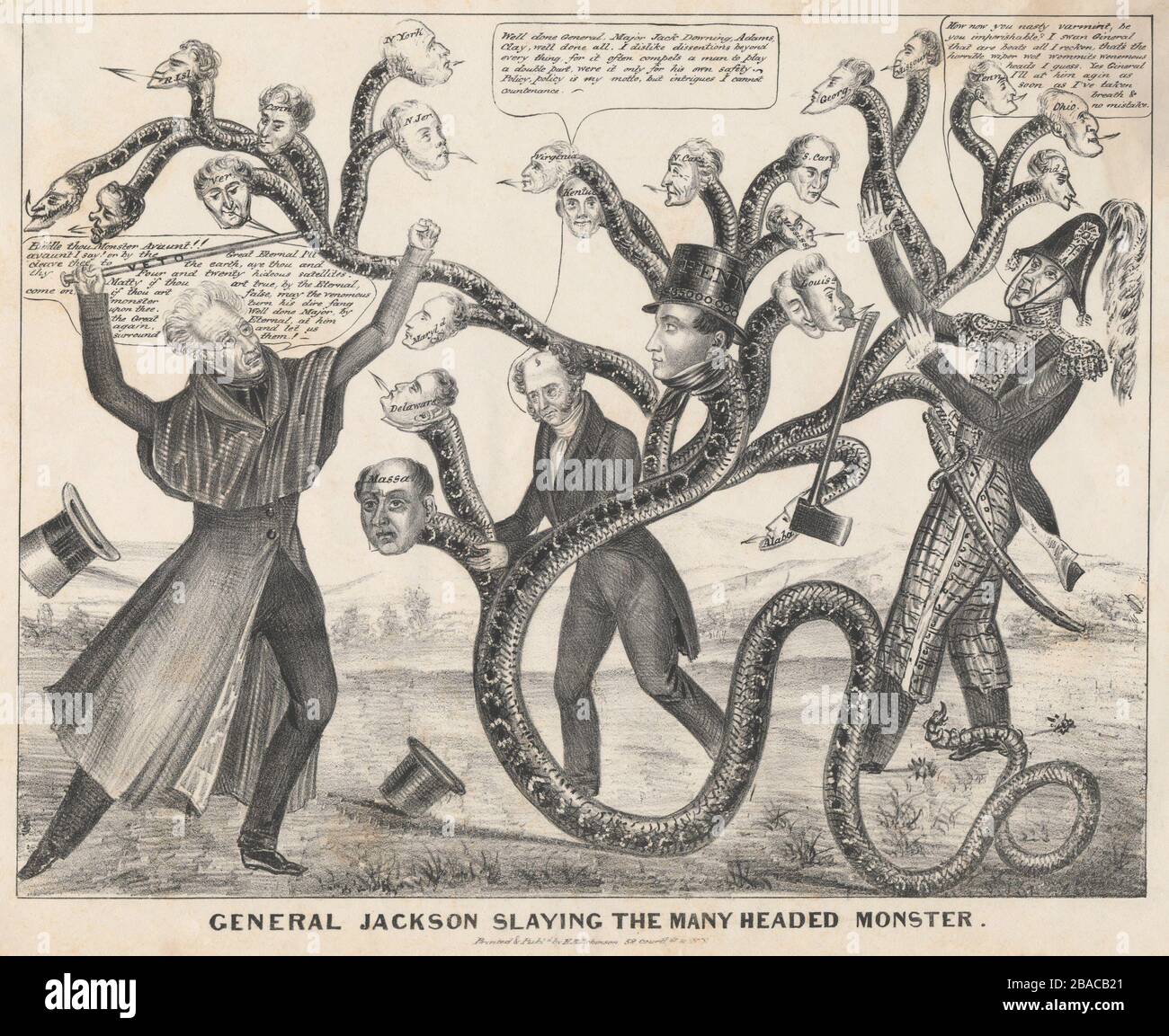 'General Jackson slaying the many headed monster' 1836. This cartoon is ...