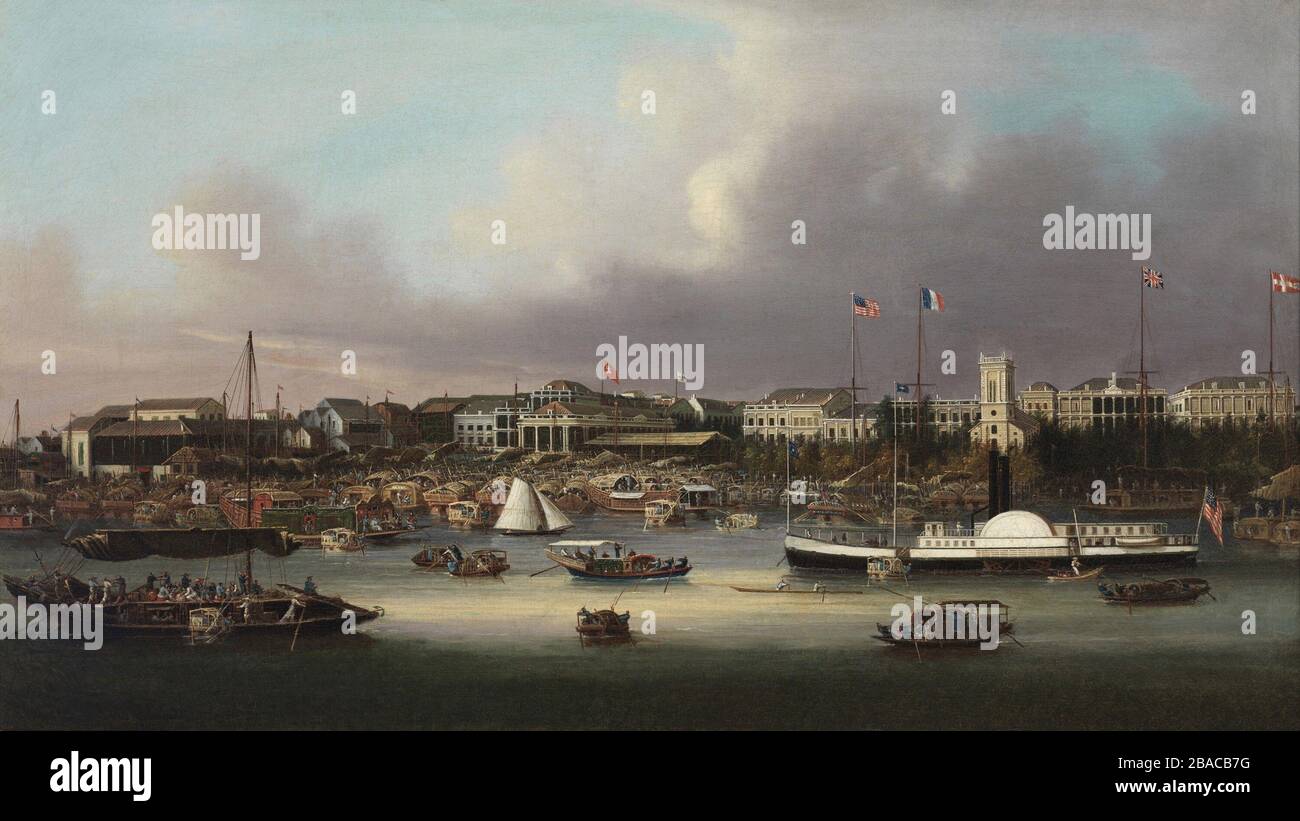 The Hongs of Canton, by an unknown artist, ca. 1847-1856. A reverse ...