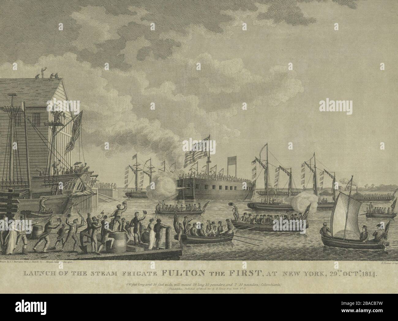 The launching of the 'Fulton', the first warship to be propelled by a ...