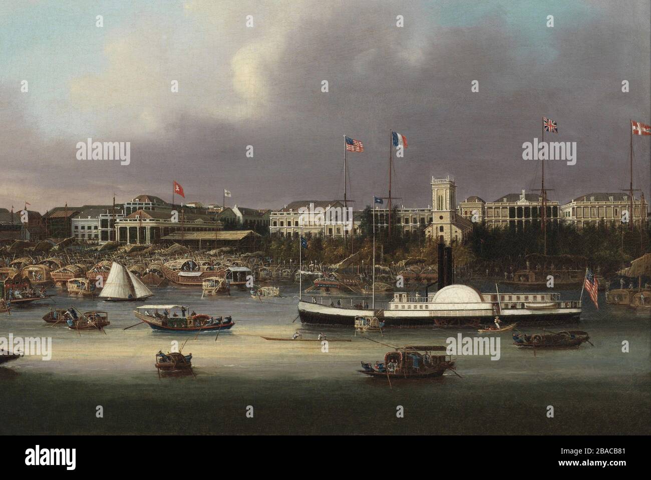 The Hongs of Canton, by an unknown artist, ca. 1847-1856, Detail. A ...