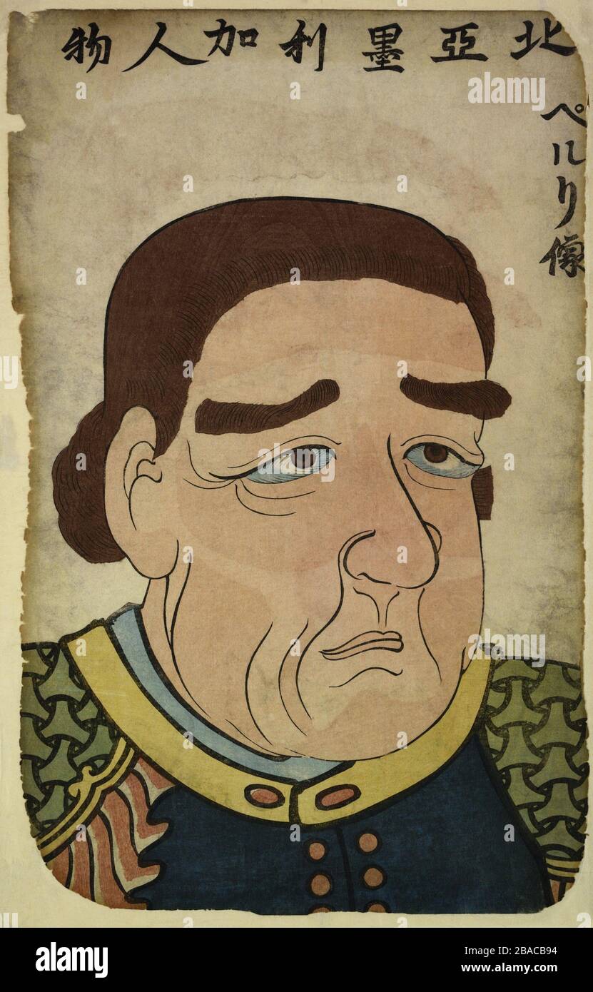 Portrait of Commodore Matthew Perry. The Japanese hand-colored wood ...