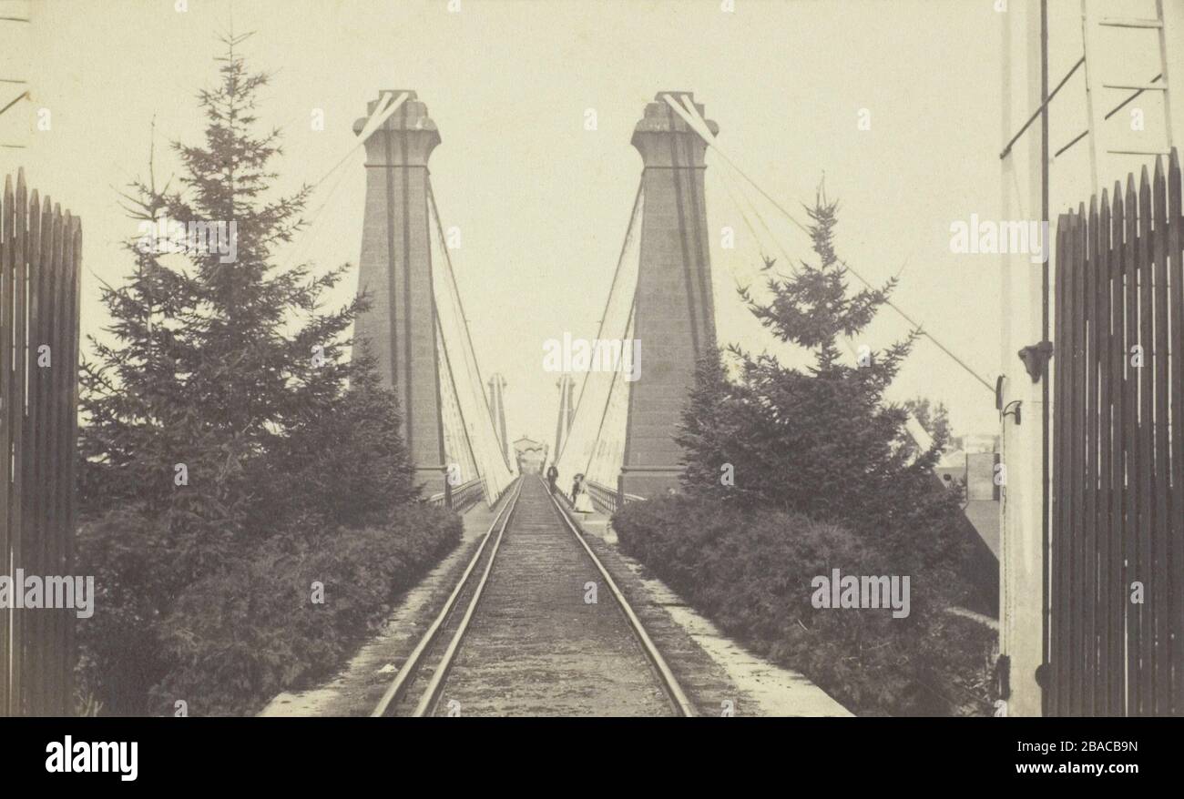 View of the supporting piers and railroad bed of the Niagara Falls ...