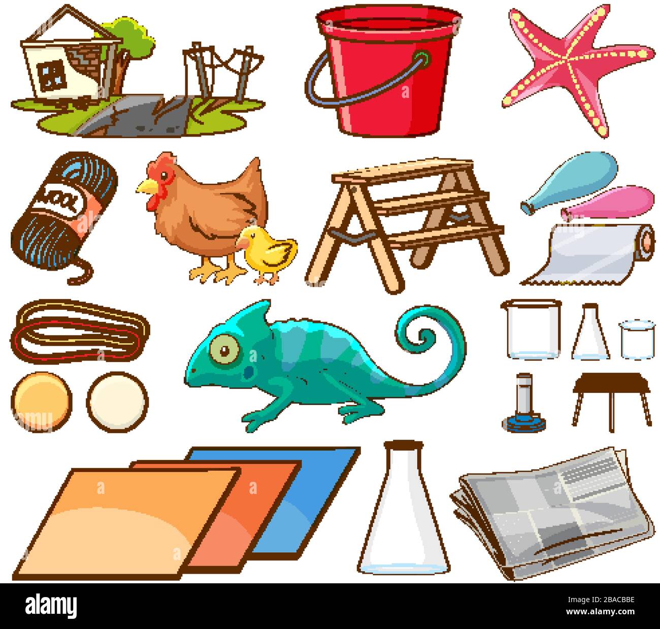 Large set of different animals and other objects on white background ...
