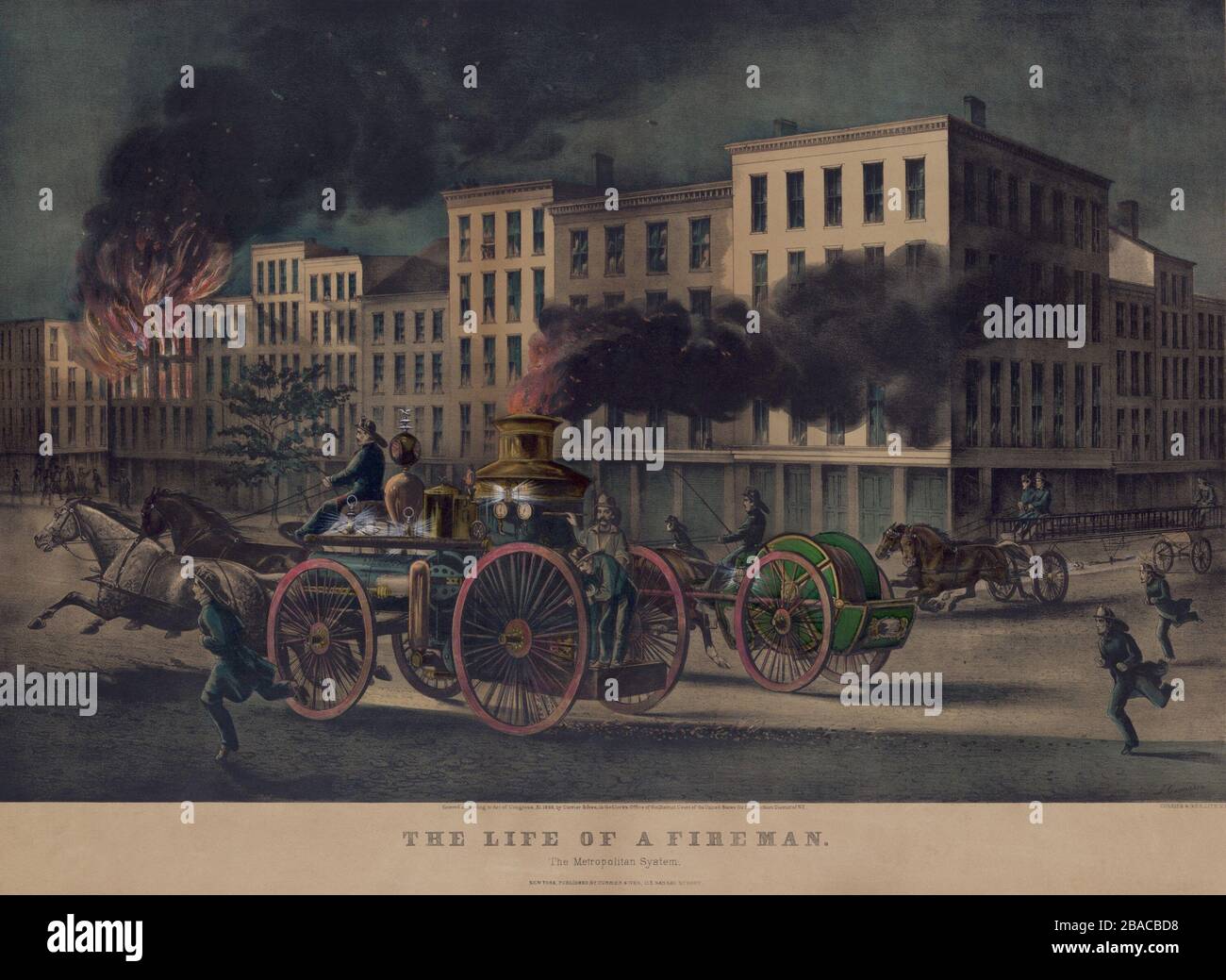 Urban firefighters of the 1860's on their horse-drawn steam pumper fire ...