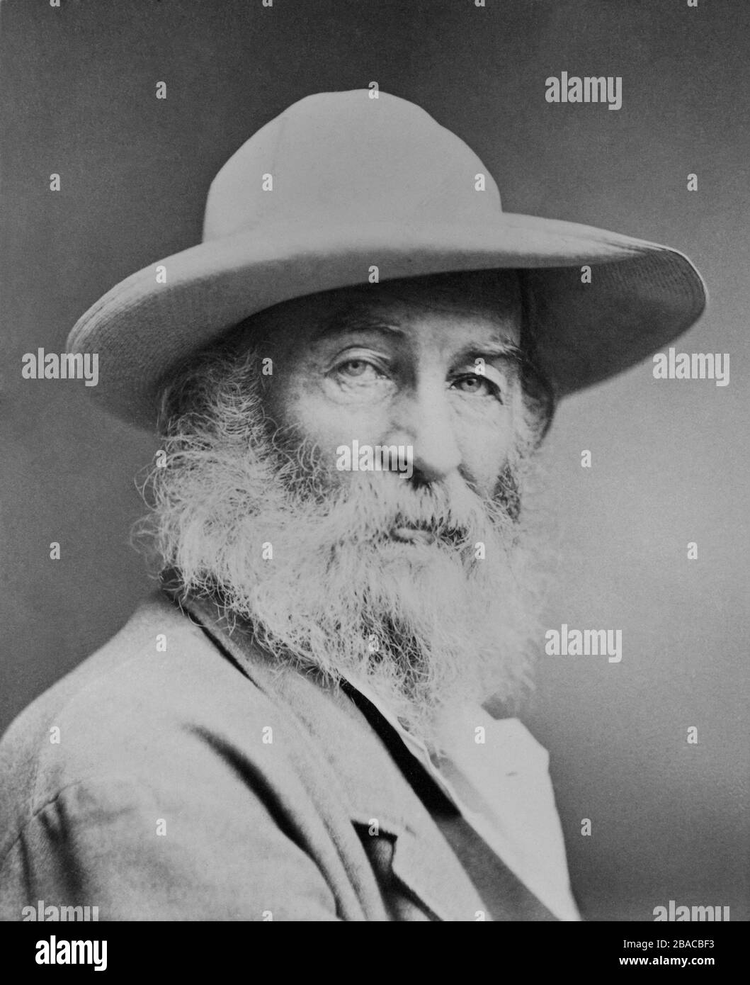 Walt Whitman, 1870, in head-and-shoulders portrait, facing front and ...