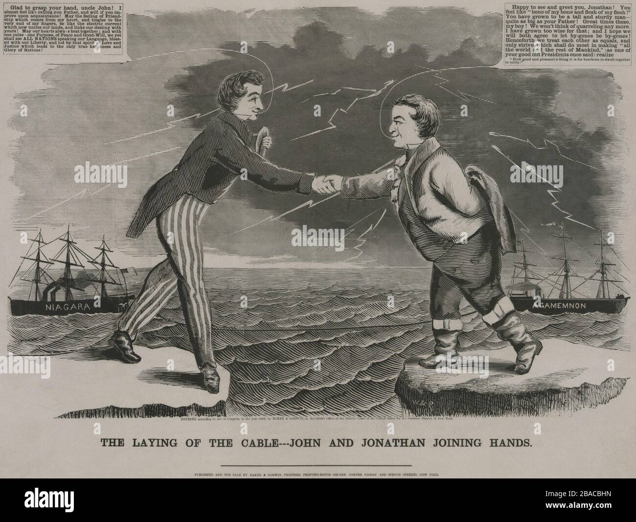 'The laying of the cable---John, and Jonathan joining hands,' 1858 ...