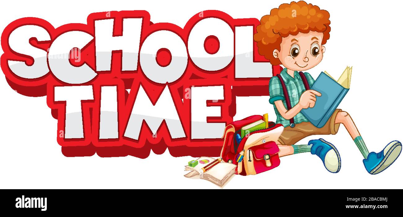 Font design for word school time with happy kids illustration Stock ...