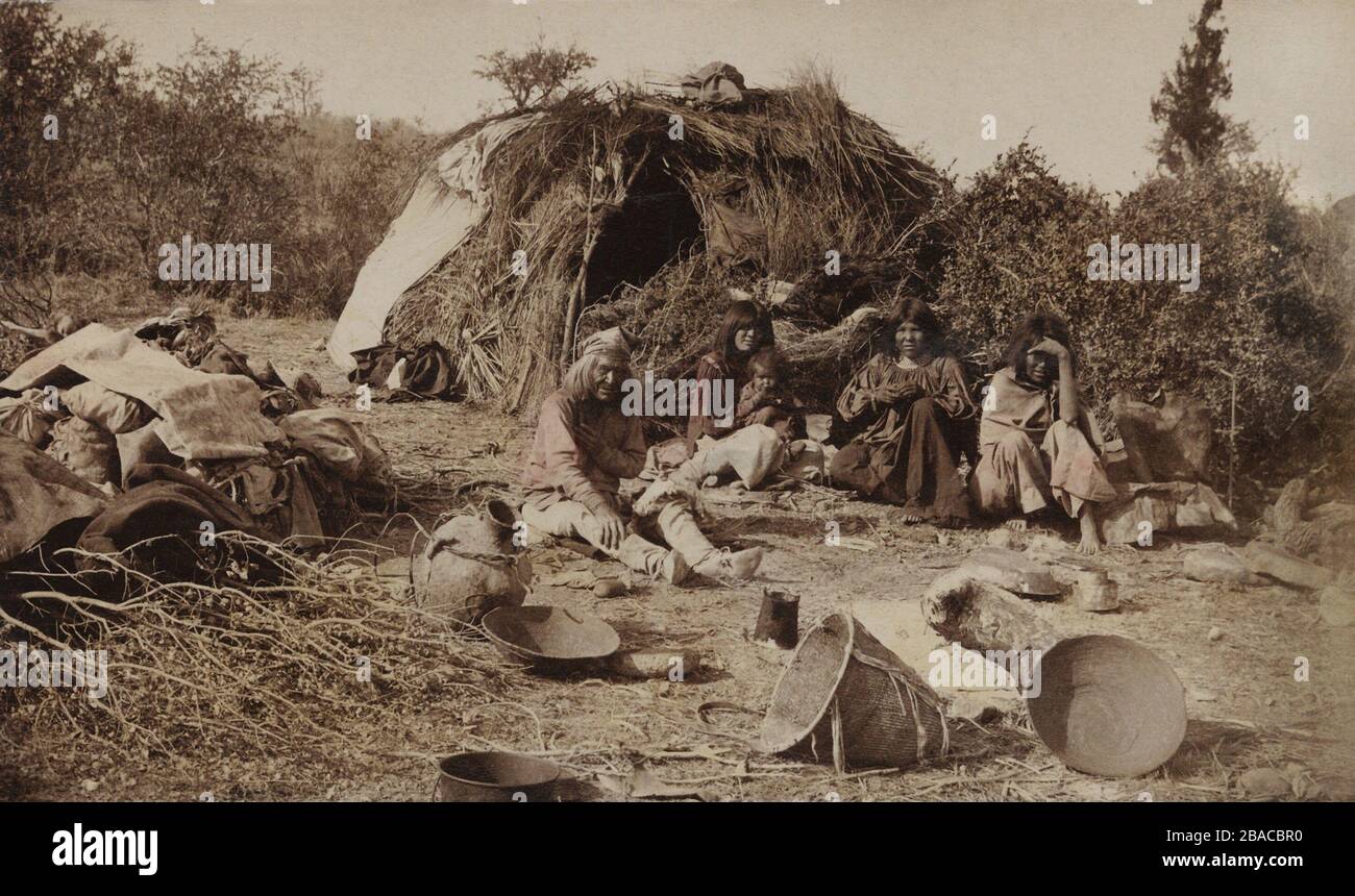 An Apache camp in Texas, ca. 1885, shows young women, one with a baby ...