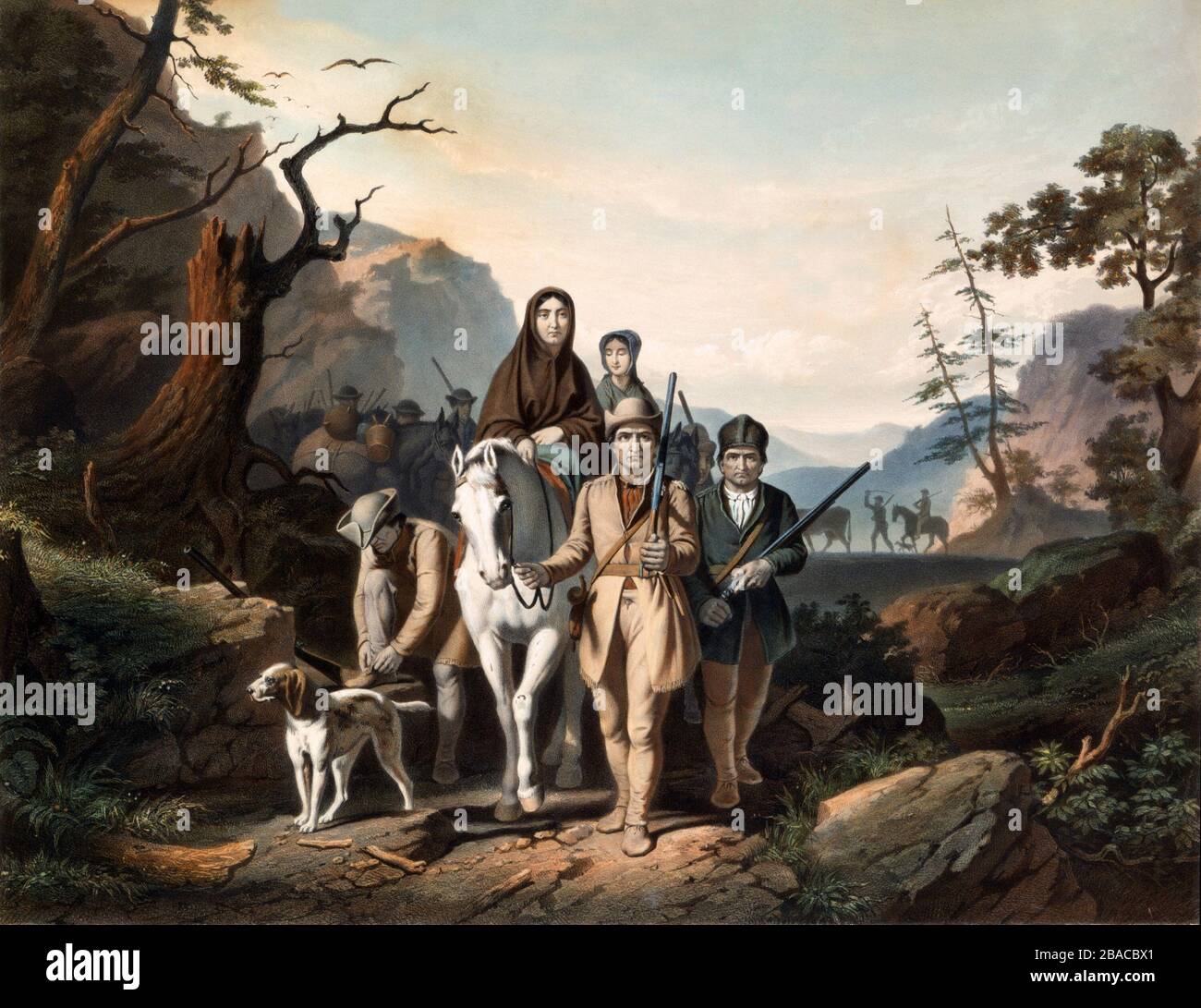 THE EMIGRATION OF DANIEL BOONE AND HIS FAMILY, ca. 1852, lithograph ...