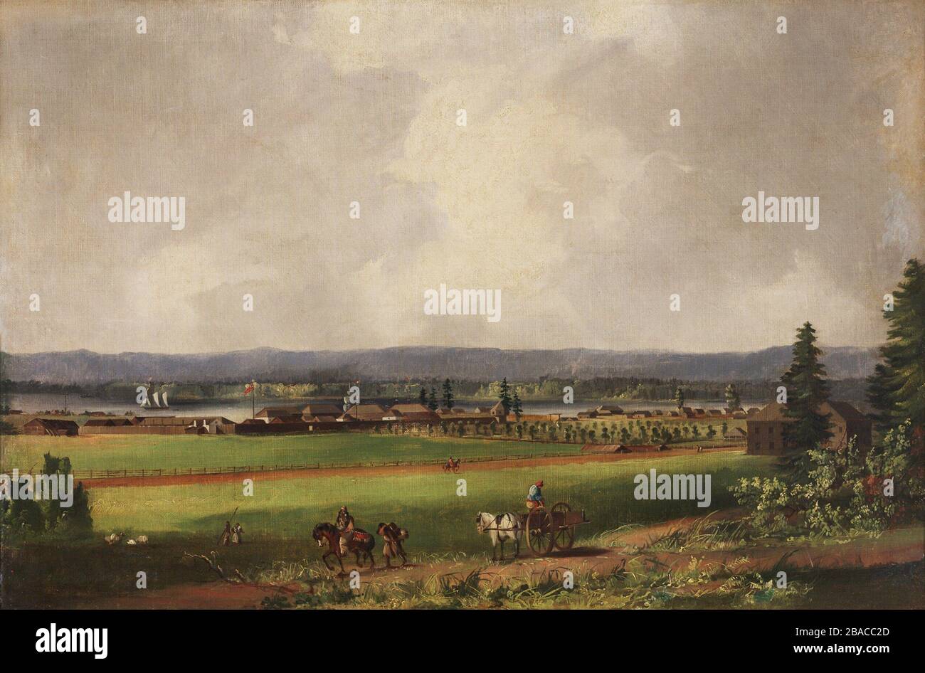 Hudson Bay Company trading post in Canada, c. 1845-48. This oil on ...