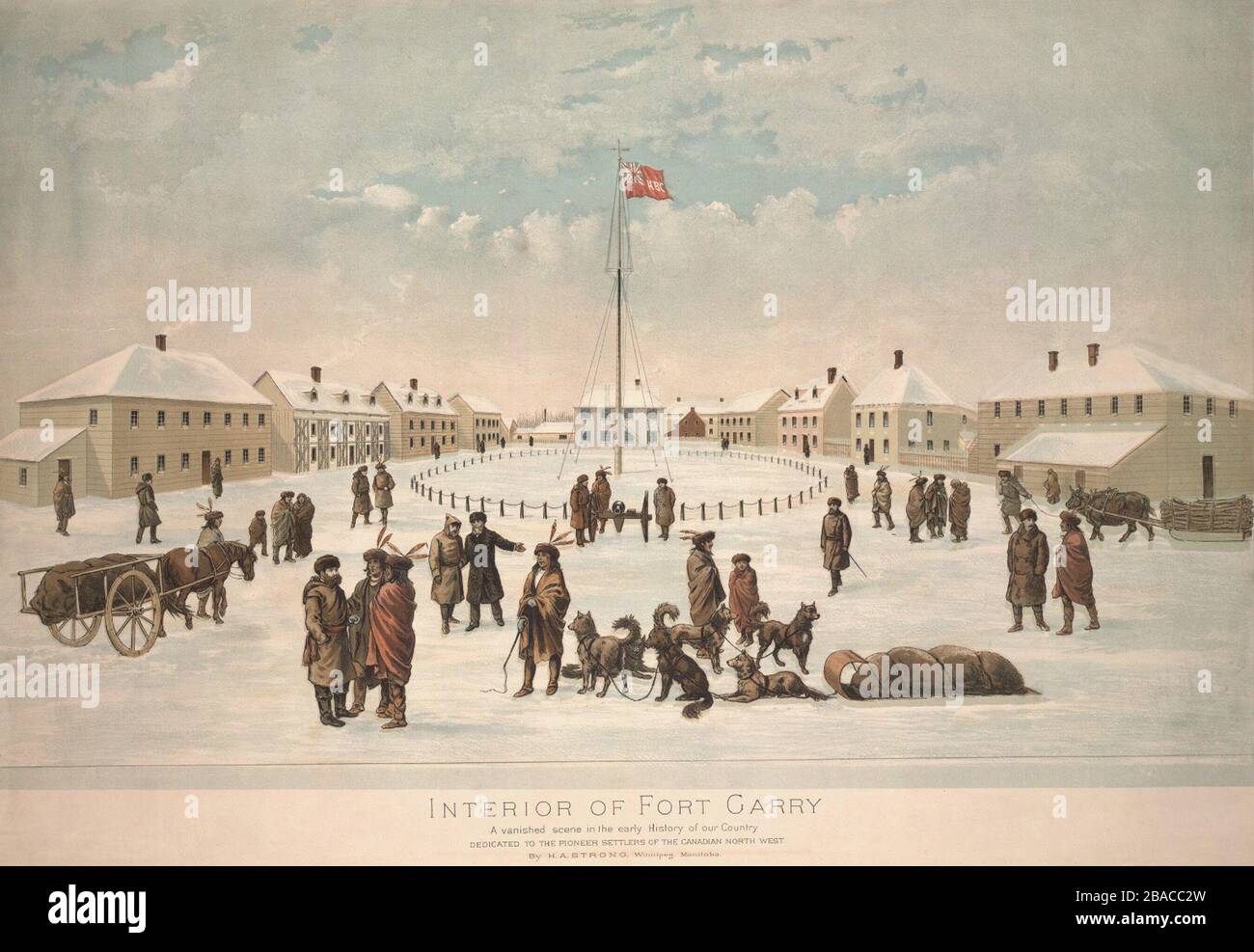 Fort Garry, Manitoba, 1884. Winter scene of Fort Garry with Native ...