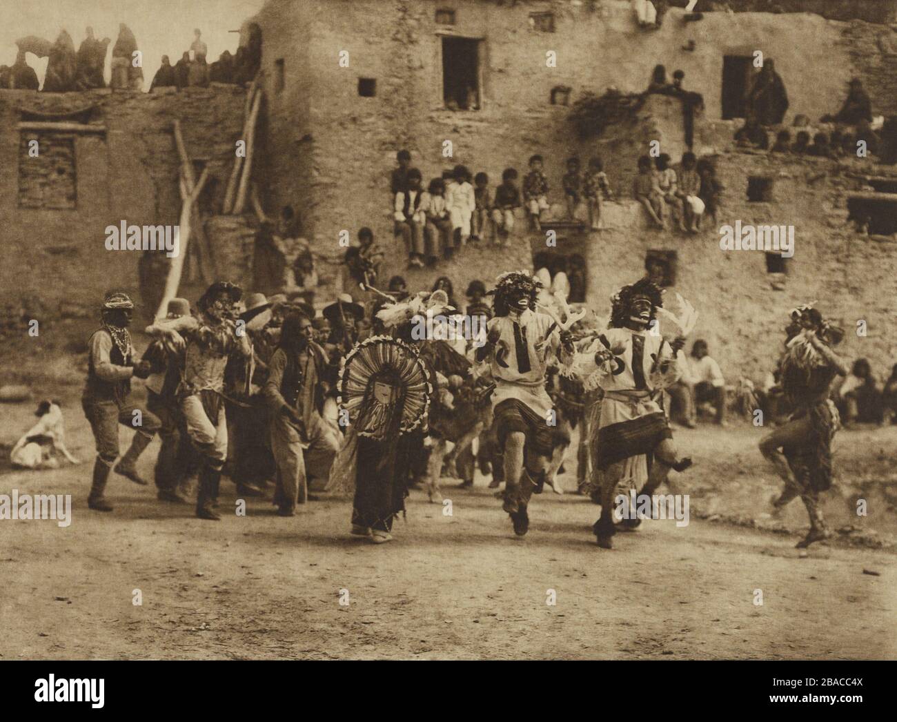 BUFFALO DANCE AT HANO, 1921, by Edward S. Curtis. Spectators positioned ...