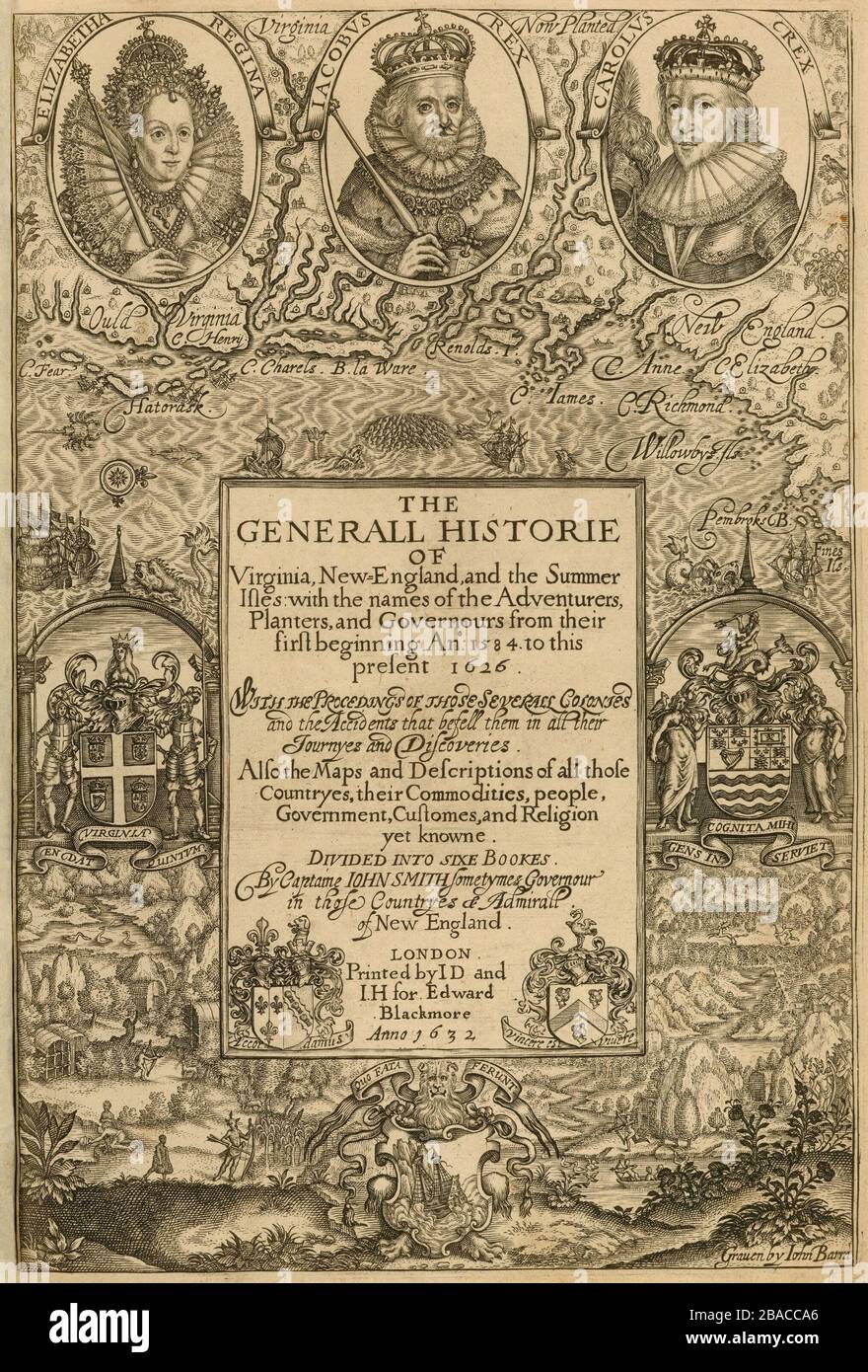 This intricate engraving, was one of the frontispieces of Smith's 1624 ...