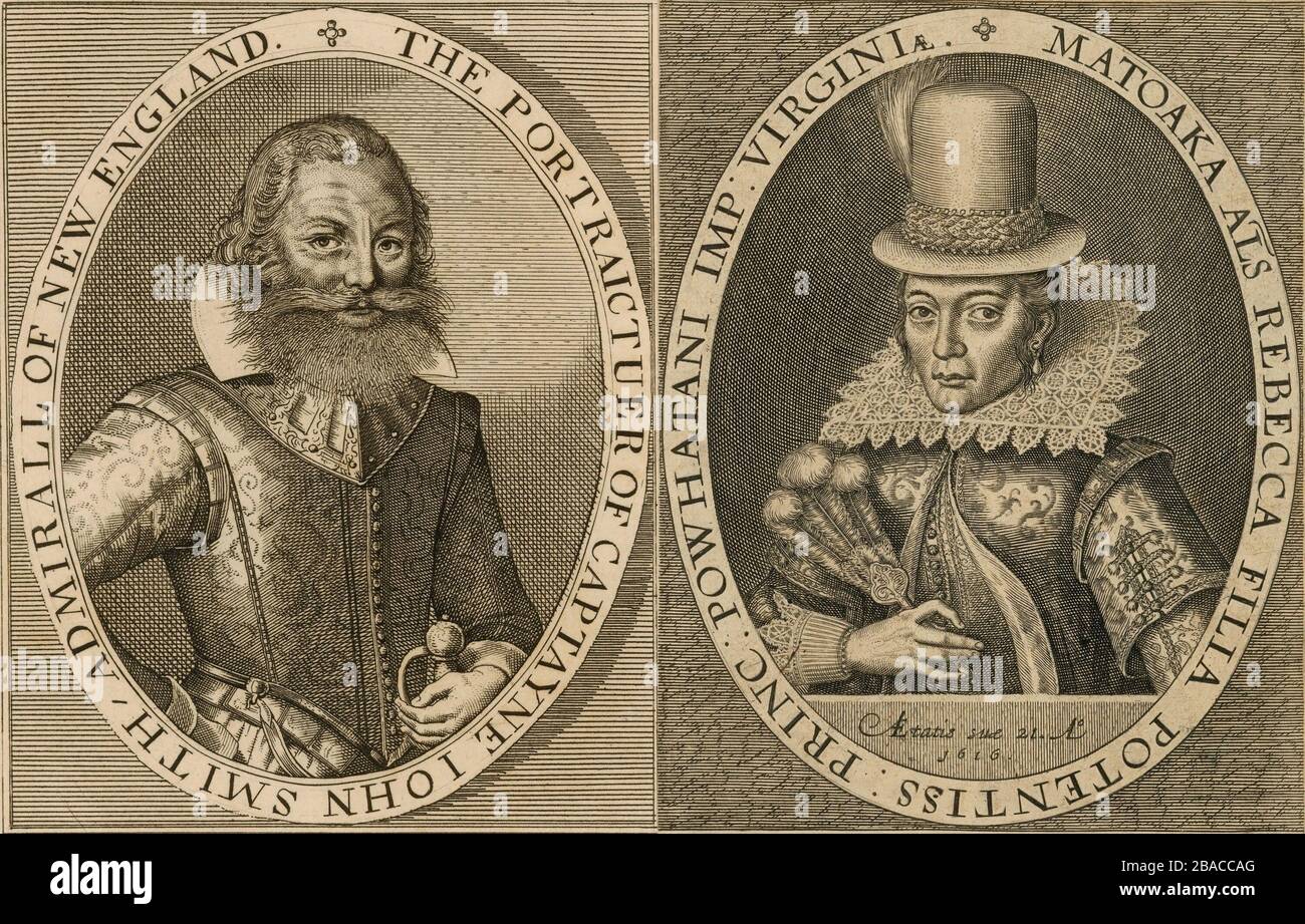 Portrait engravings of Captain John Smith and Pocahontas, published in ...