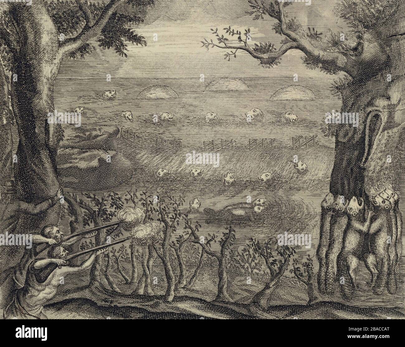 HUNTING FOR BEAVER, 1738, from 'Adventures of Sr. C. Le Beau, or ...