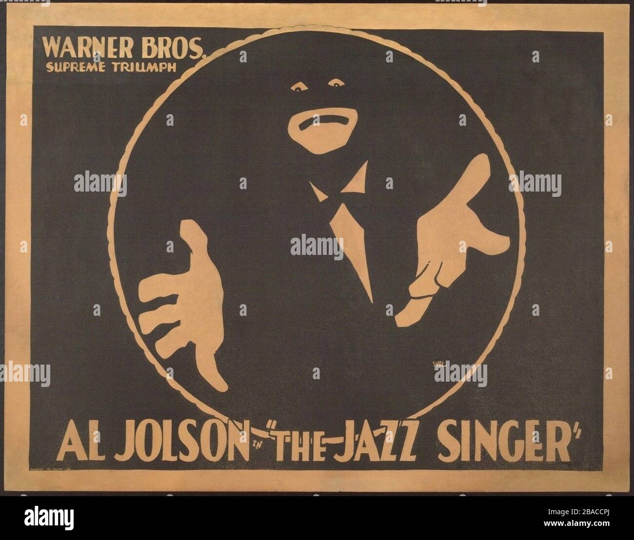 Poster for the 1927 film, THE JAZZ SINGER, featuring a silhouette of a ...