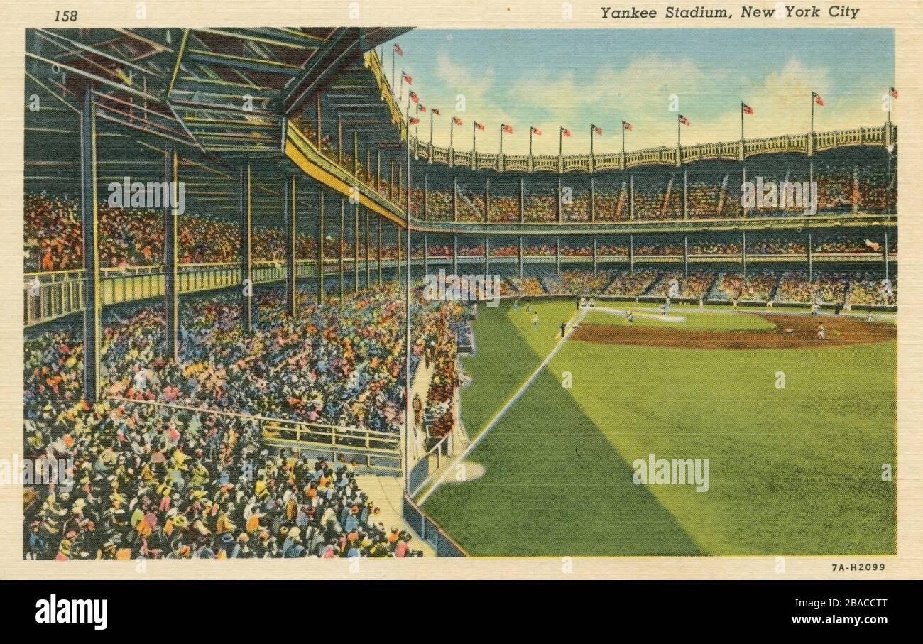 Linen postcard of a baseball game played at Yankee Stadium, ca. 1930 ...