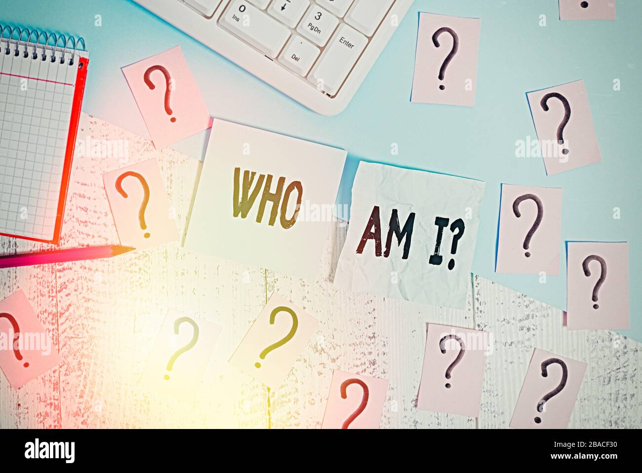 Writing note showing Who Am I Question. Business concept for asking ...