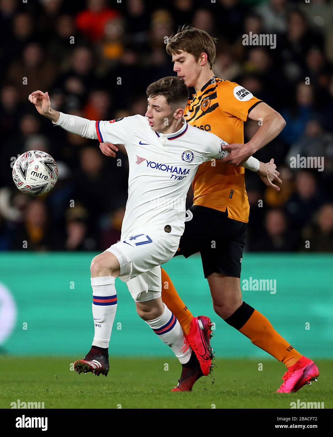 Chelsea's Billy Gilmour (left) and Hull City's Martin Samuelsen battle ...