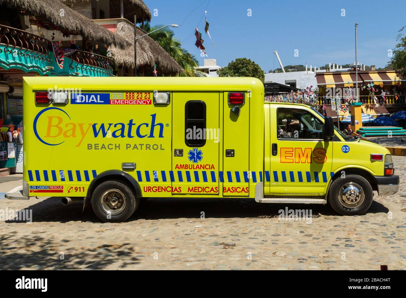 The Baywatch beach patrol ambulance on call in the town square ...