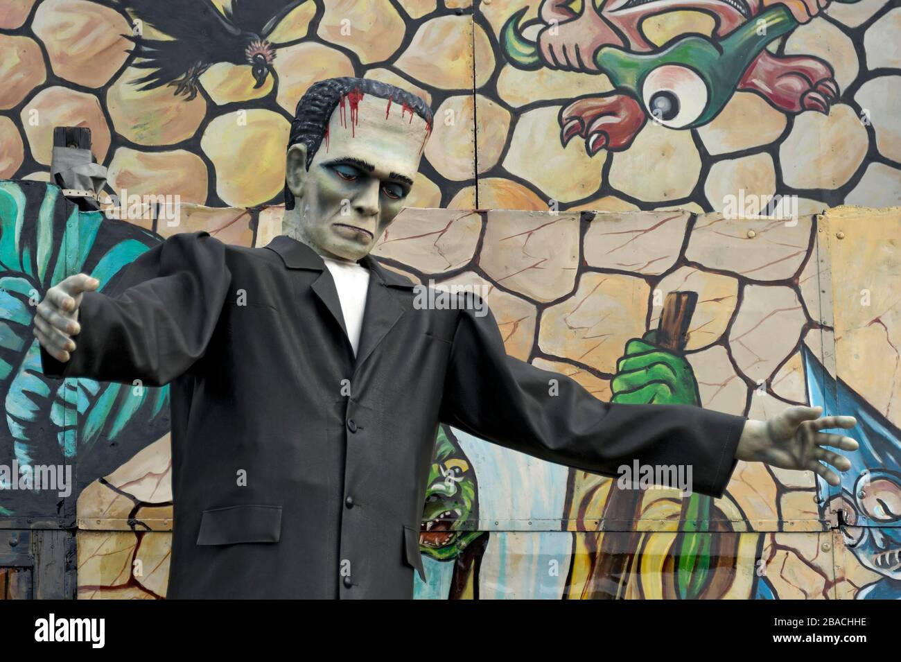 Horror figure of the monster by Dr. Frankenstein on a ghost train at ...