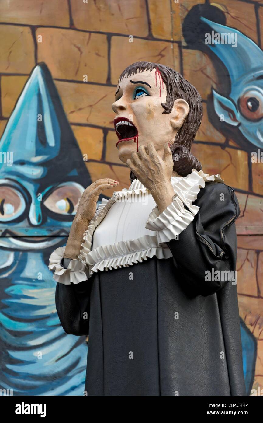 Horror figure of Frankenstein's bride on a ghost train at the Wies'n ...