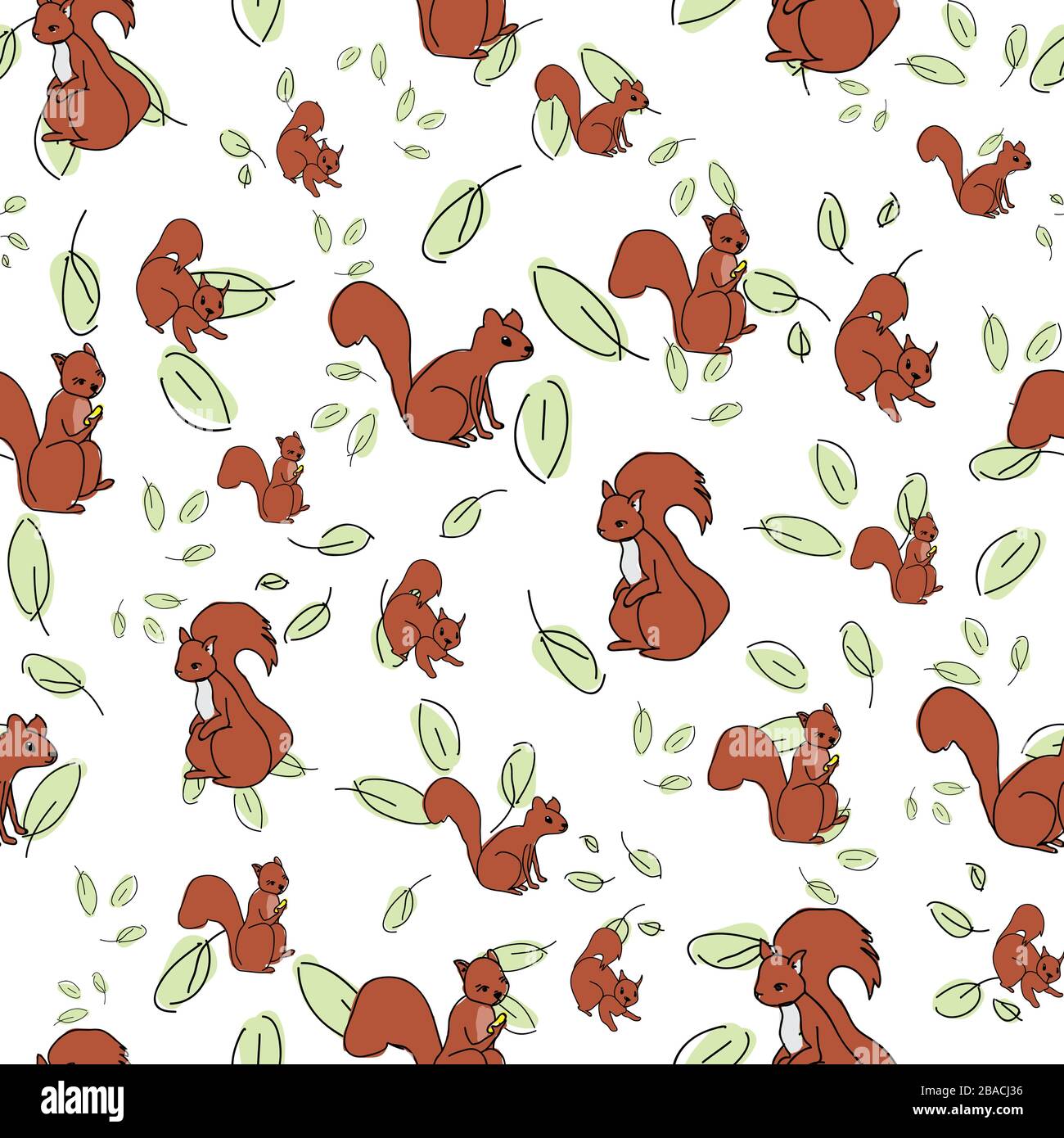 Squirrels in leaves on white background , seamless vector repeat pattern, seamless vector repeat ...