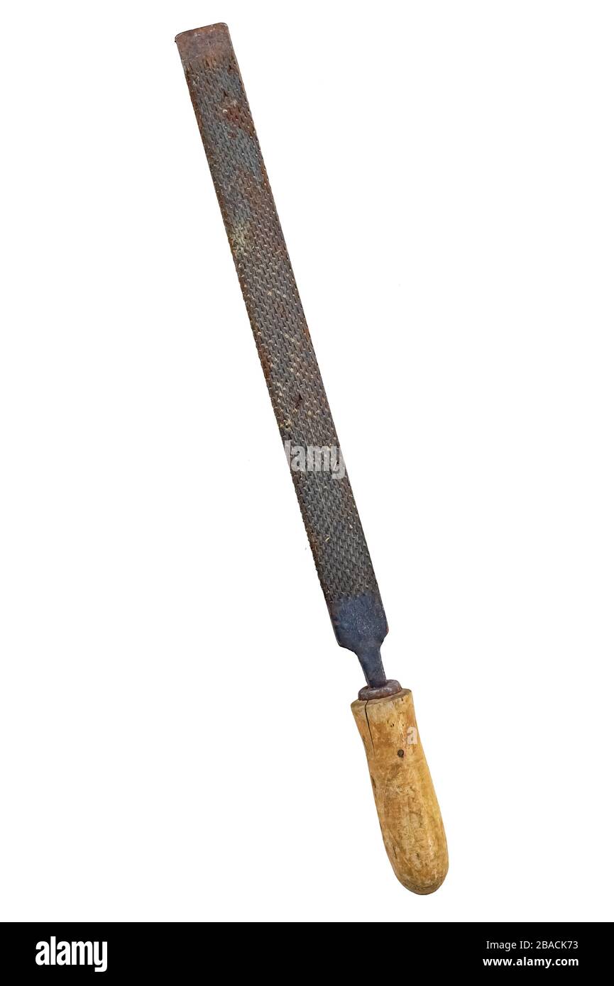 old rustic wood rasp. Isolated on a white background Stock Photo - Alamy