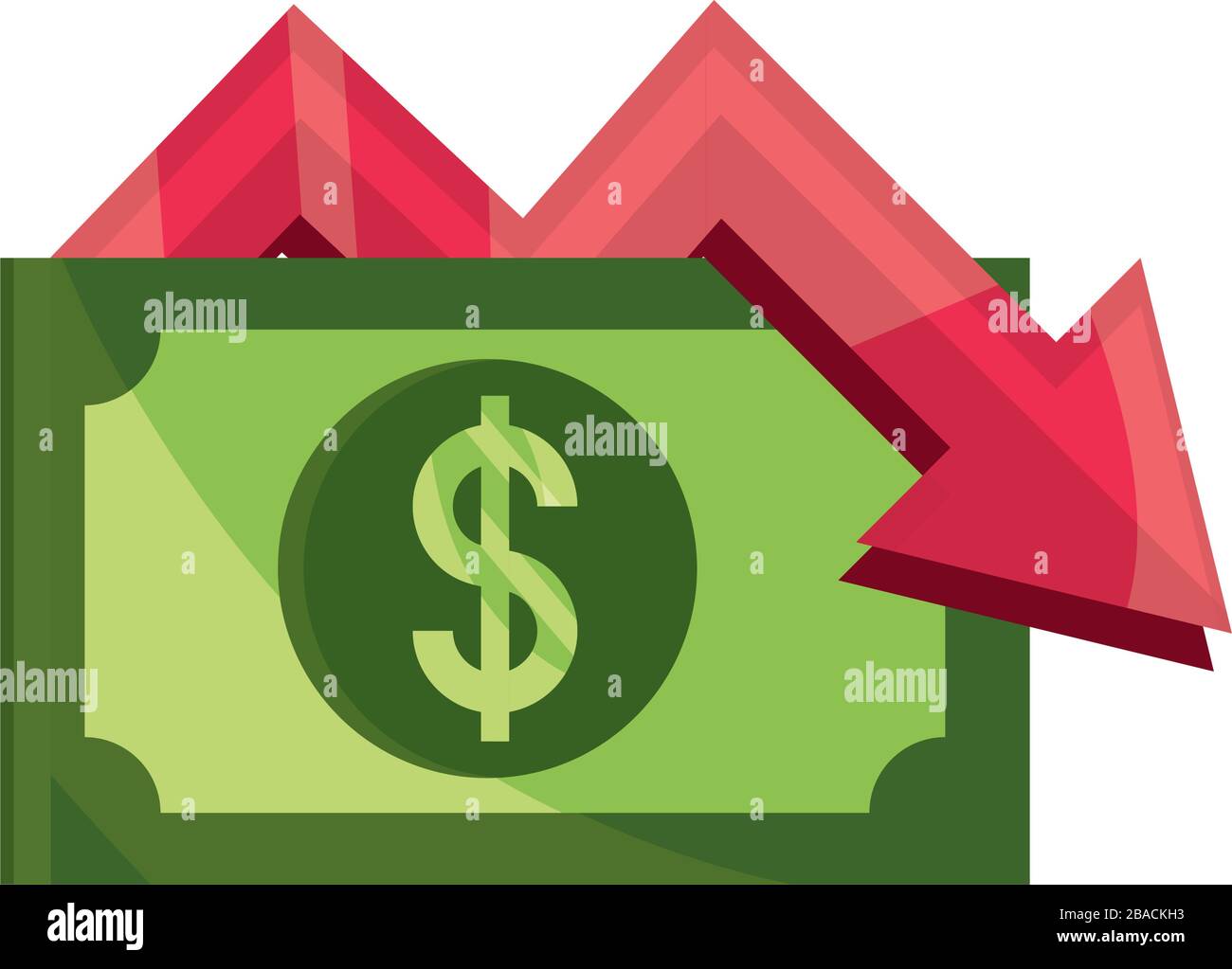 down arrow banknote money stock market crash vector illustration ...