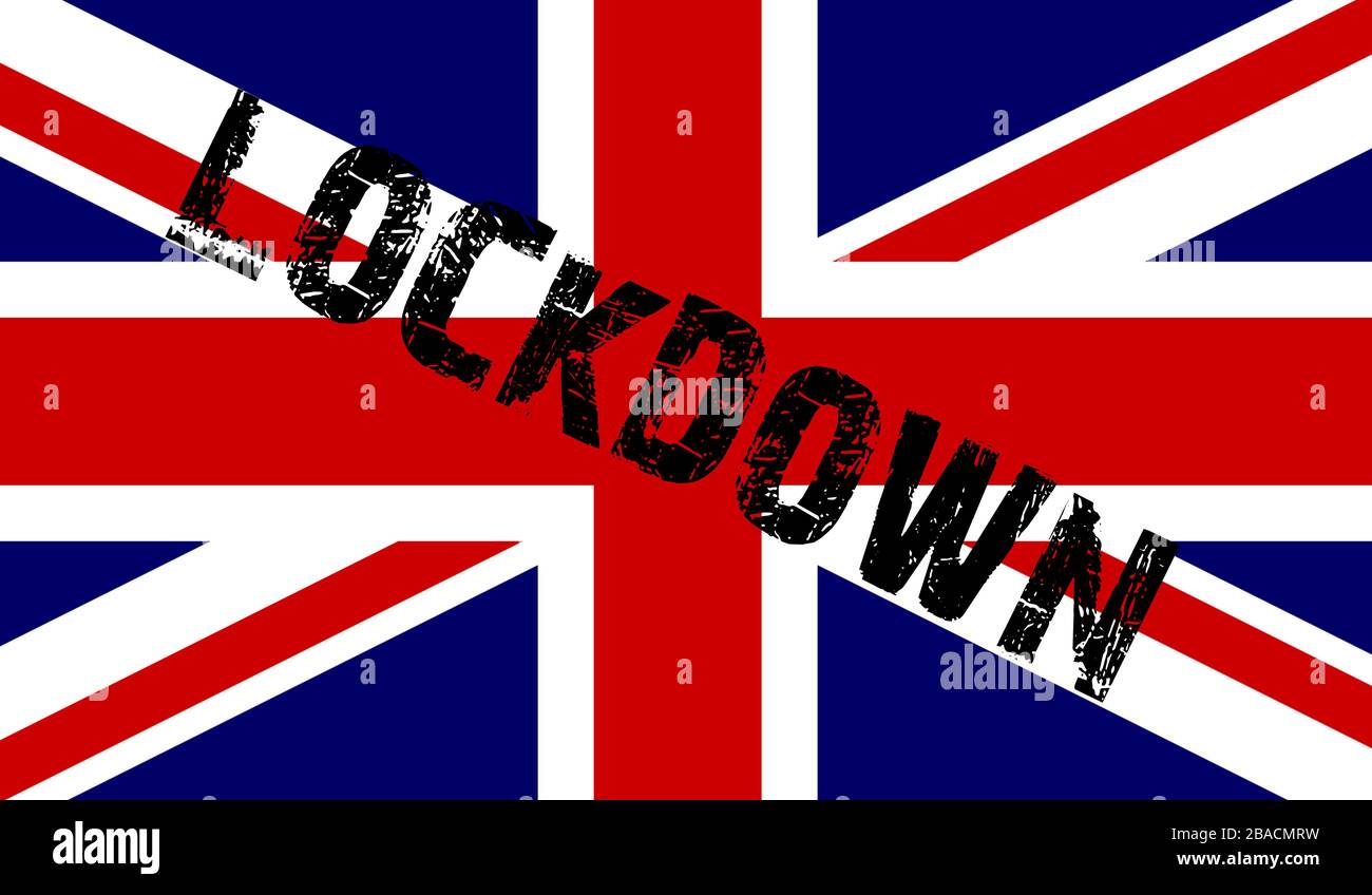Union Jack flag with the text "lockdown" illustration Stock Photo - Alamy