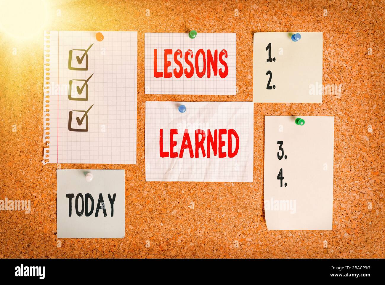 Conceptual hand writing showing Lessons Learned. Concept meaning the knowledge or understanding ...