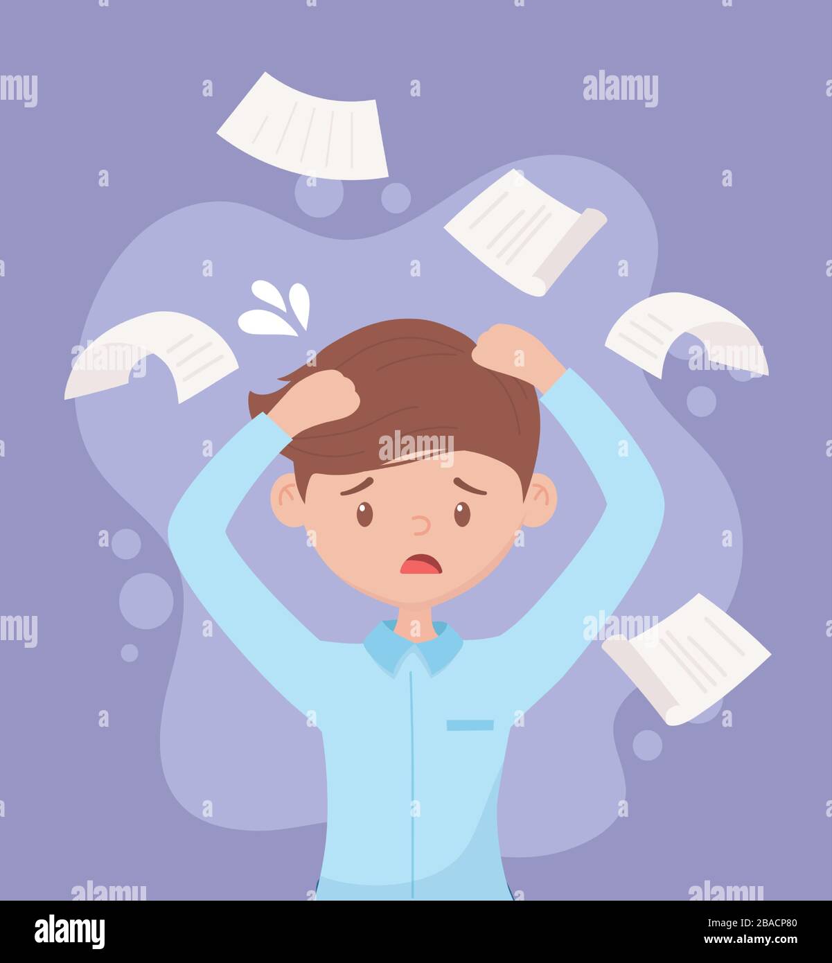 stressed employee with hands in head paperwork falling vector ...
