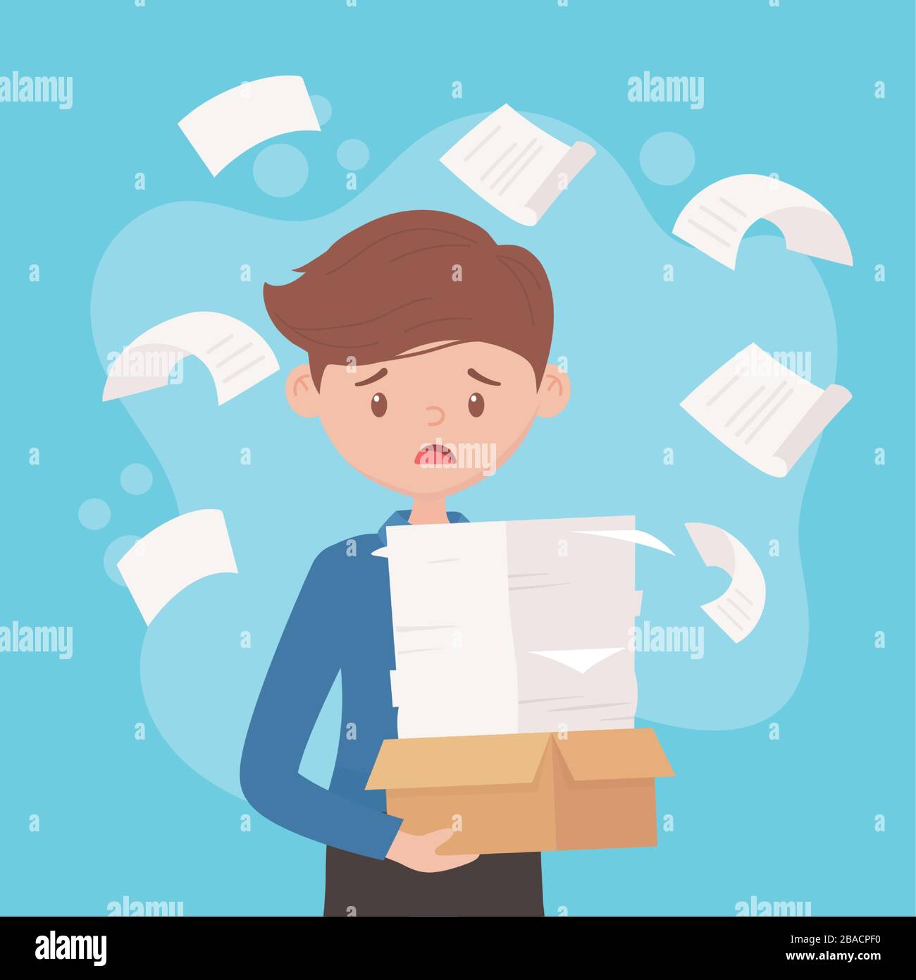 stressed employee papers stack and falling documents office work vector ...