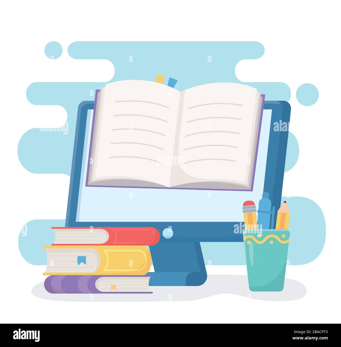 education online ebook computer books and supplies in cup vector ...