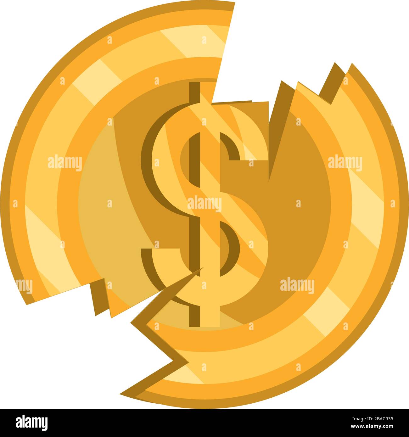 broken coin money stock market crash vector illustration isolated icon ...