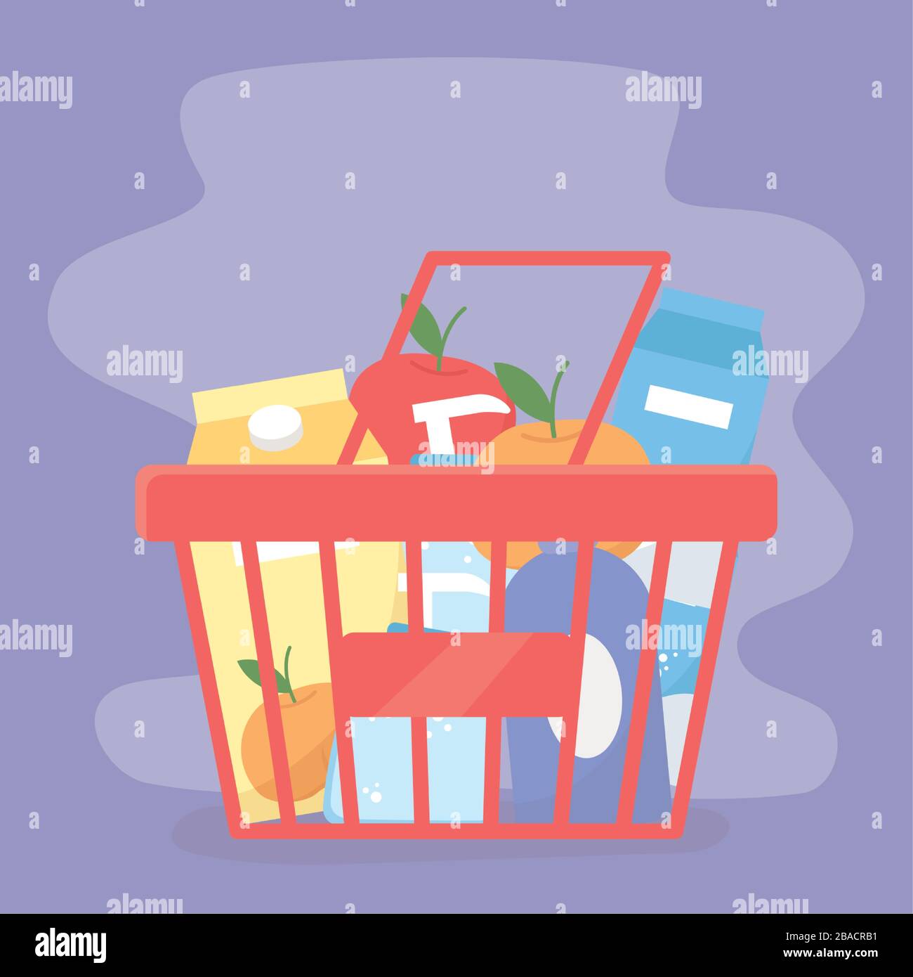basket shopping with products food hoarding excess purchase vector ...