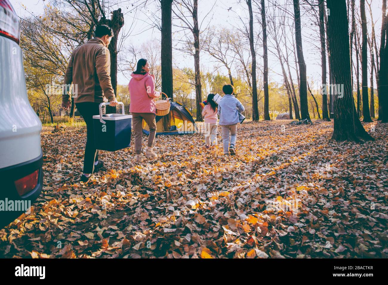 Happy family outdoor outing figure Stock Photo - Alamy