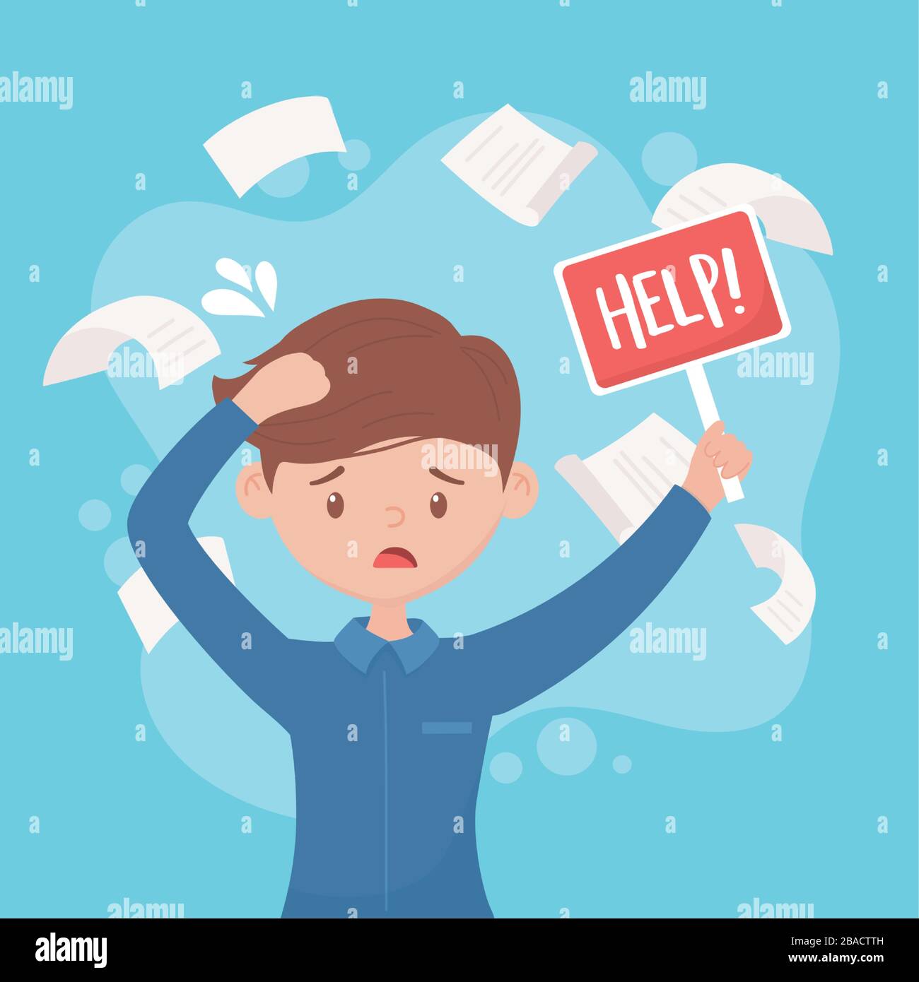 falling sheets employee with help placard work frustration stress ...