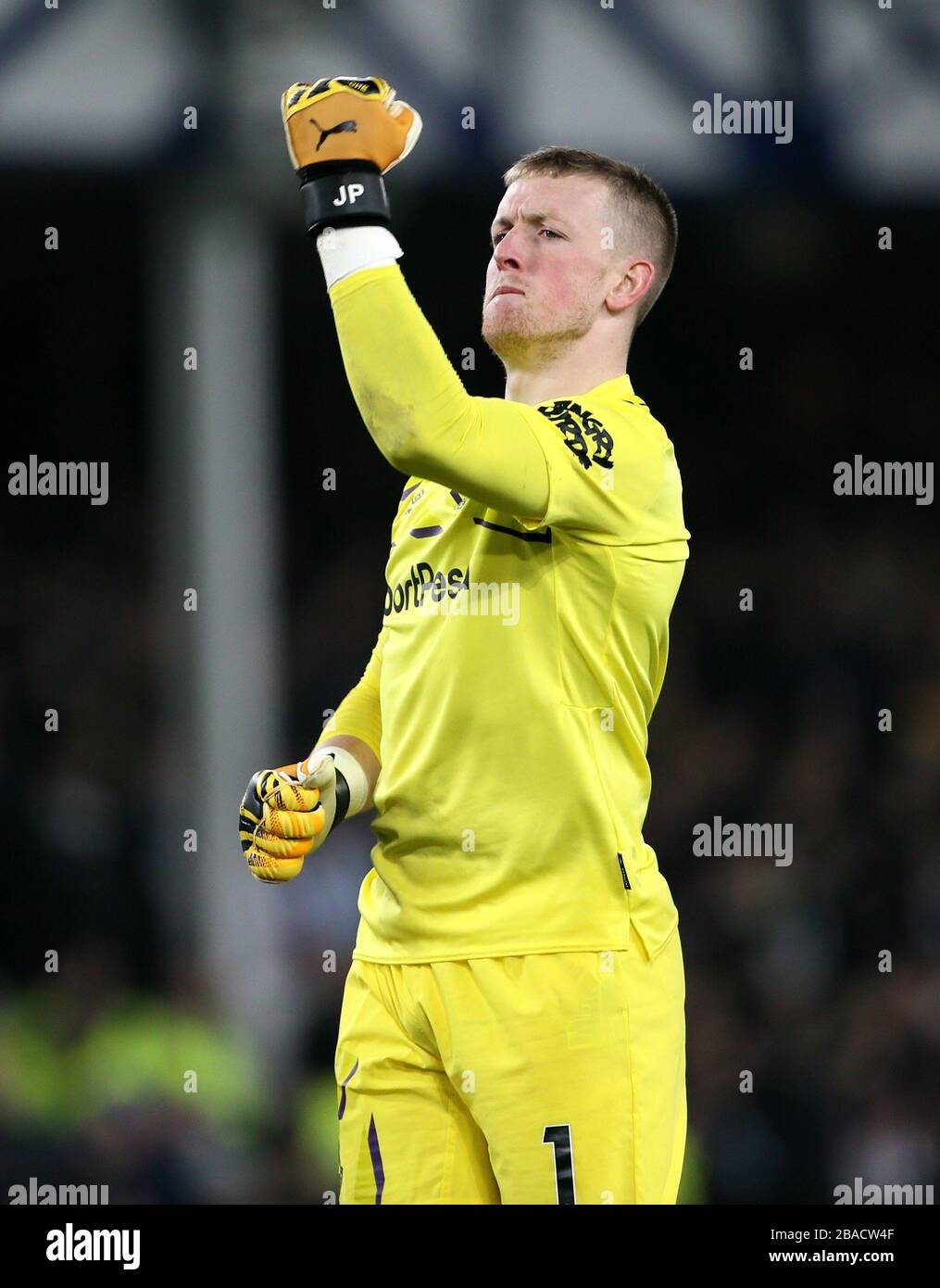 Everton goalkeeper Jordan Pickford celebrates after Dominic Calvert ...