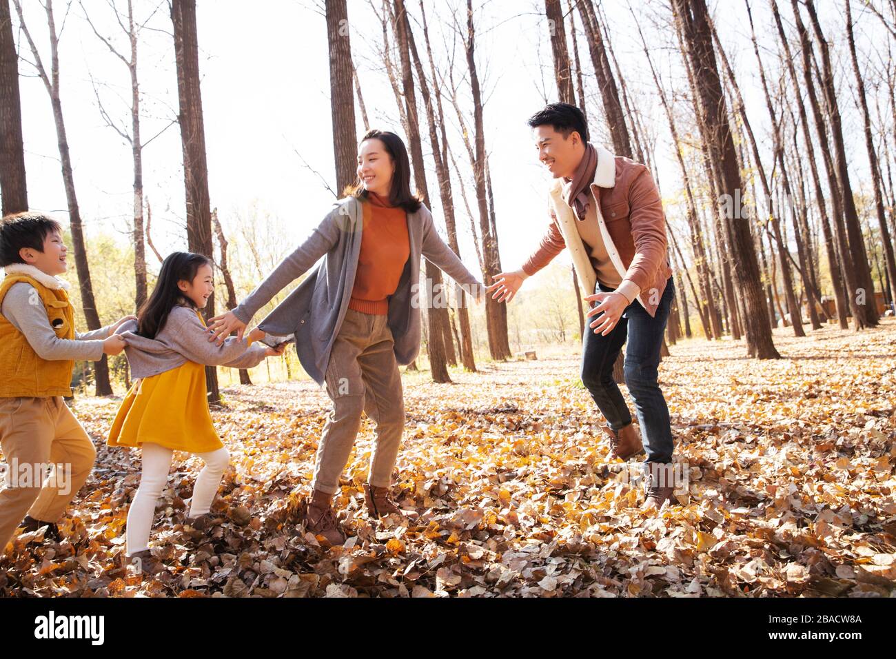 Happy families play outdoors Stock Photo - Alamy